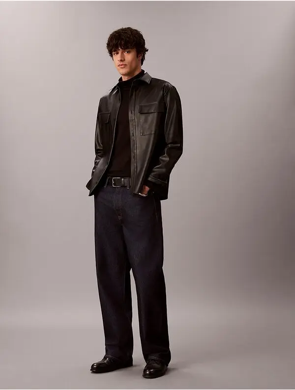 Calvin Klein Faux Leather Overshirt - Black