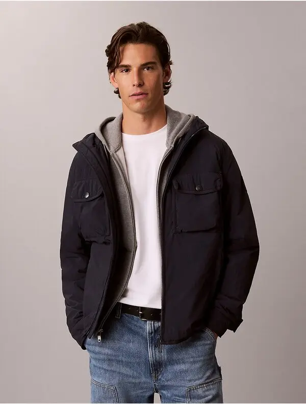 Calvin Klein Crinkle Nylon Hooded Puffer Jacket - Dark Sapphire
