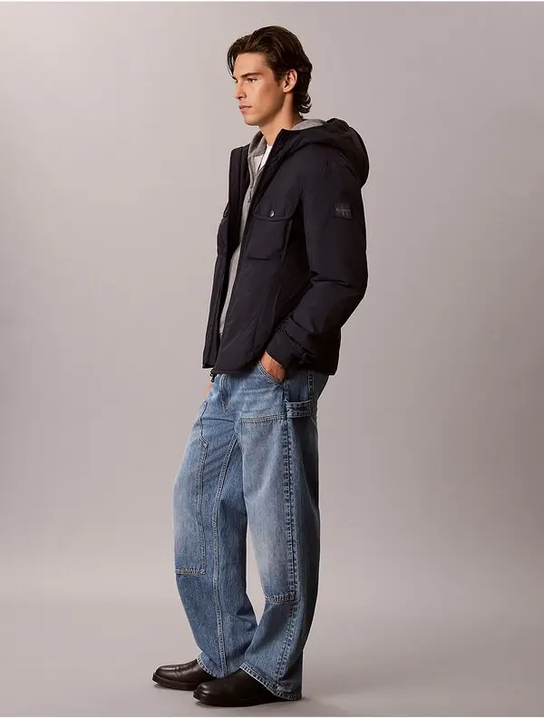 Calvin Klein Crinkle Nylon Hooded Puffer Jacket - Dark Sapphire