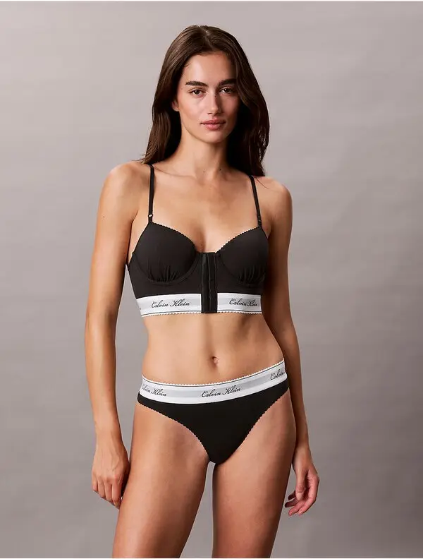 Calvin Klein Icon Cotton Modal Script Thong - Black