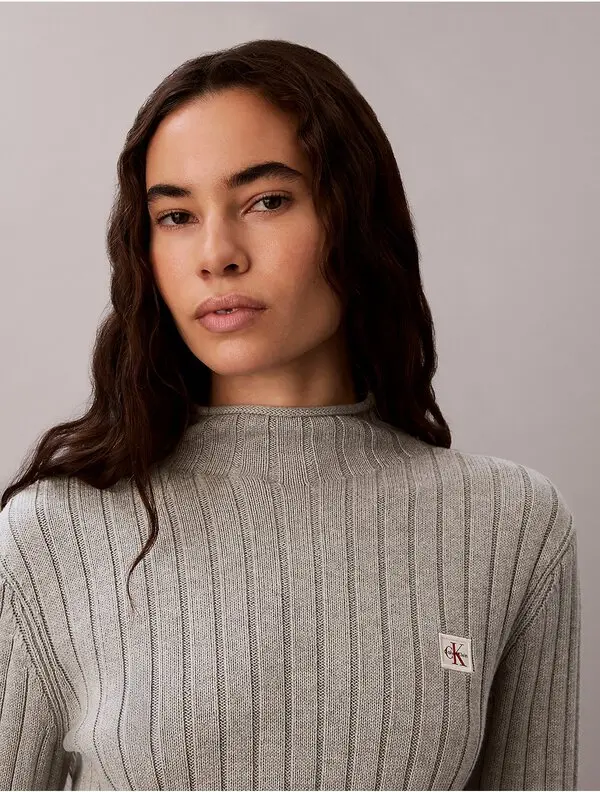 Calvin Klein Woven Monologo Turtleneck Sweater - Grey Heather