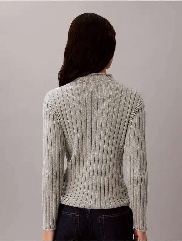 Calvin Klein Woven Monologo Turtleneck Sweater - Grey Heather