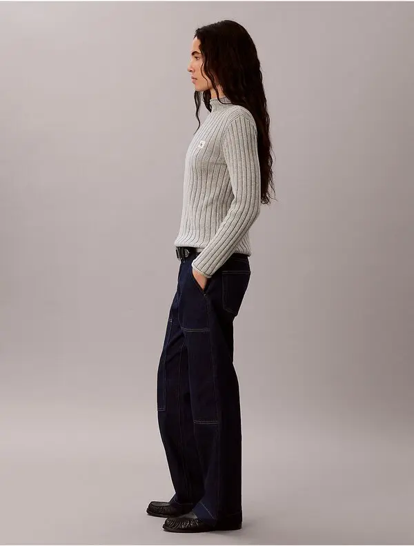 Calvin Klein Woven Monologo Turtleneck Sweater - Grey Heather
