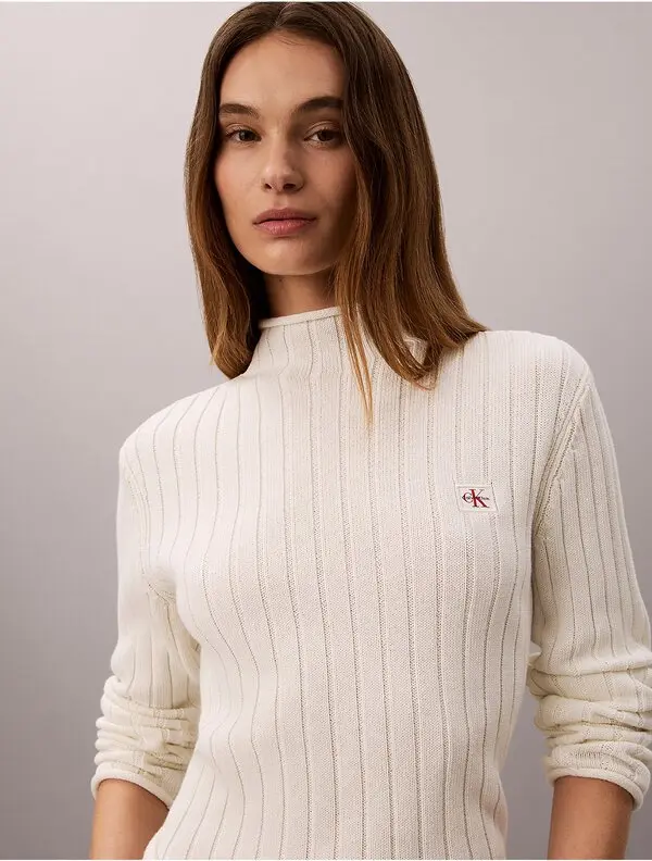 Calvin Klein Woven Monologo Turtleneck Sweater - Tofu