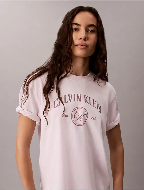 Calvin Klein Arch Varsity Logo Graphic Relaxed T-shirt - Crystal Blush