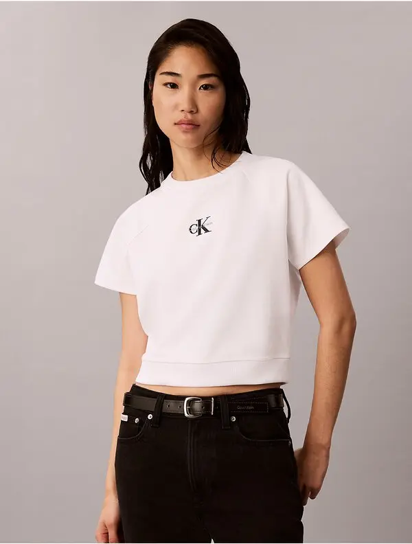 Calvin Klein Monologo Interlock Cropped Tee - Bright White