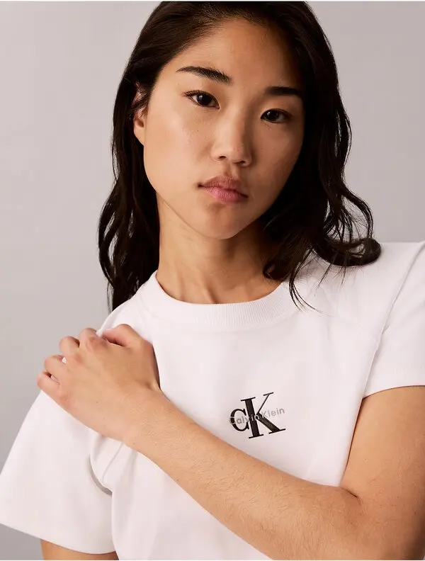 Calvin Klein Monologo Interlock Cropped Tee - Bright White