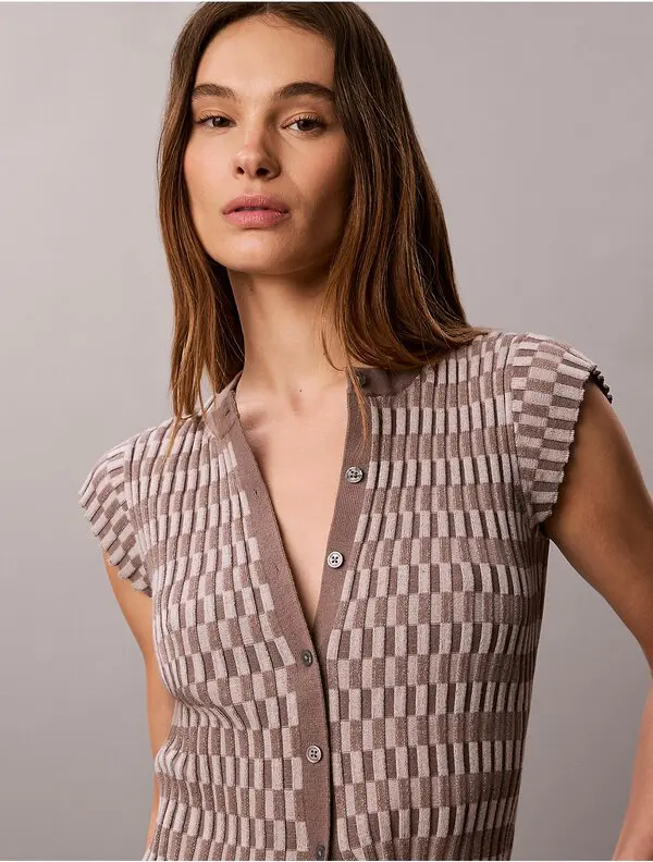 Calvin Klein Ribbed Checkered Cardigan - Ashes Of Roses