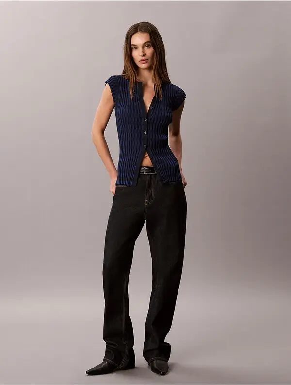 Calvin Klein Tech Knit Checkered Rib Cardigan - Estate Blue