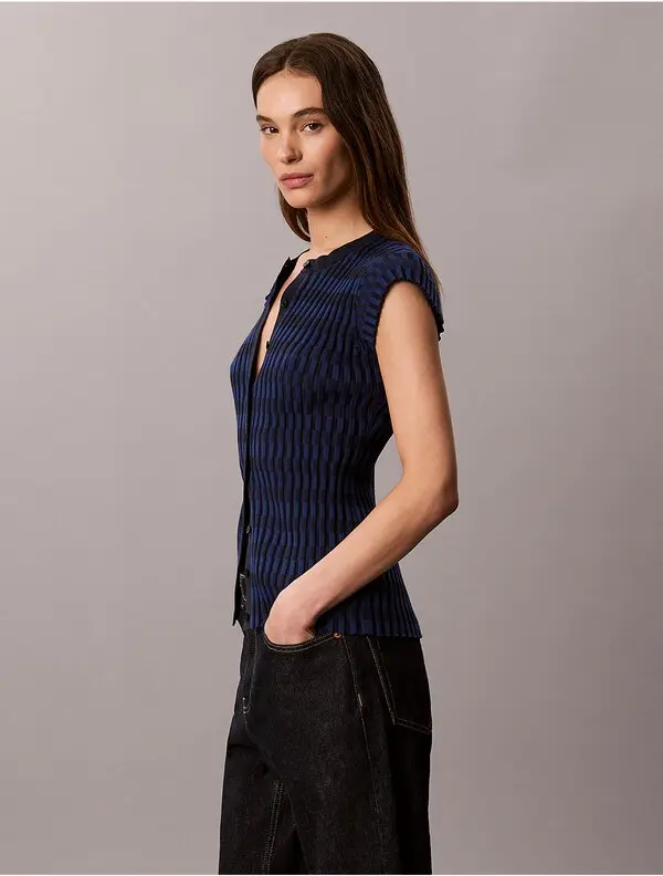 Calvin Klein Tech Knit Checkered Rib Cardigan - Estate Blue