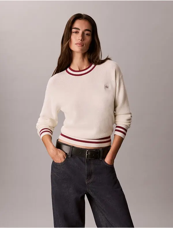 Calvin Klein Woven Monologo Crewneck Sweater - Tofu