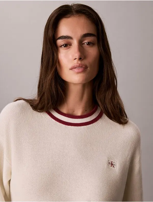 Calvin Klein Woven Monologo Crewneck Sweater - Tofu