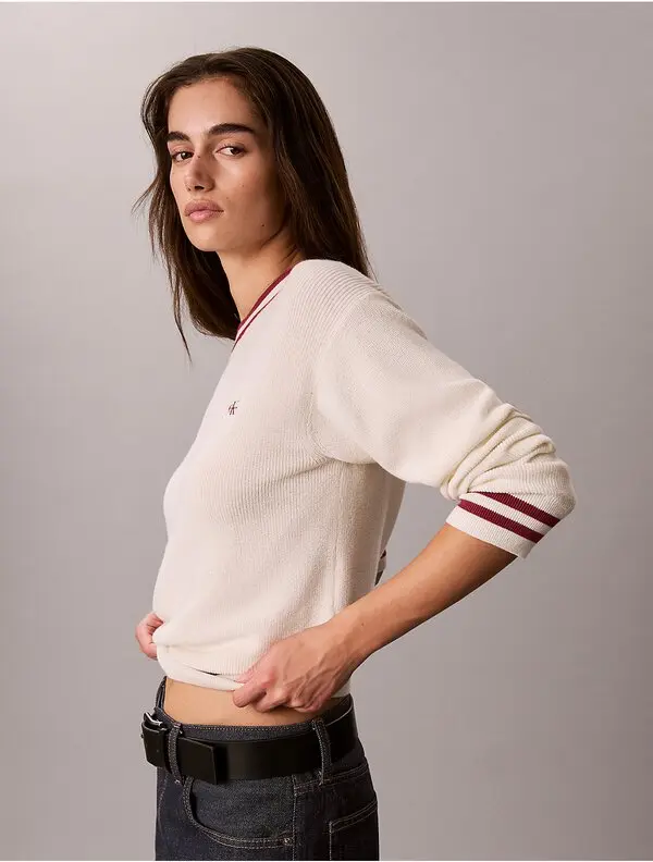 Calvin Klein Woven Monologo Crewneck Sweater - Tofu