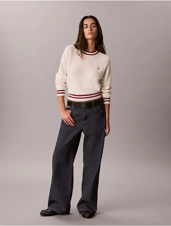 Calvin Klein Woven Monologo Crewneck Sweater - Tofu