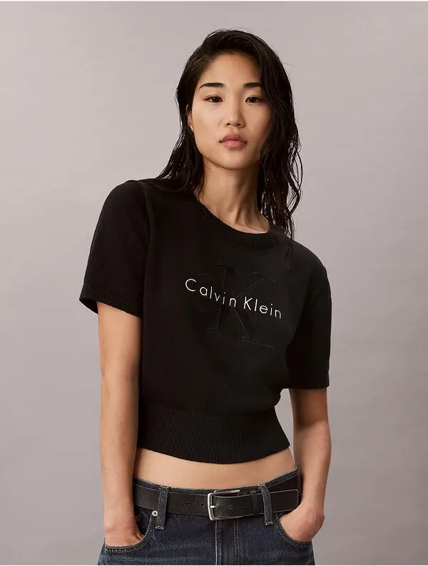 Calvin Klein Monologo Short Sleeve Sweater - Black