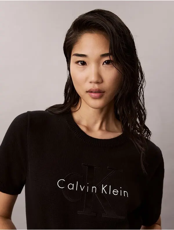 Calvin Klein Monologo Short Sleeve Sweater - Black