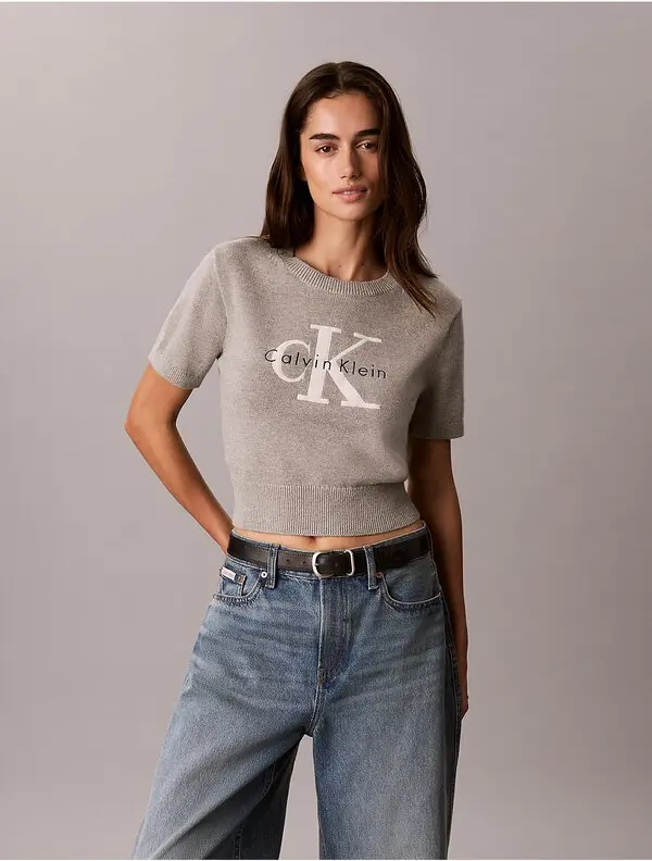 Calvin Klein Monologo Short Sleeve Sweater - Grey Heather