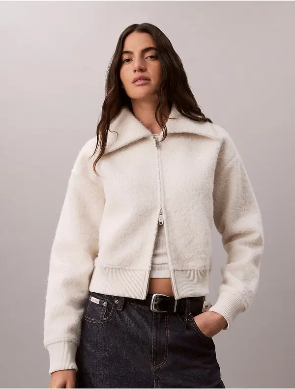 Calvin Klein Brushed Boucle Fleece Zip Jacket - Turtledove