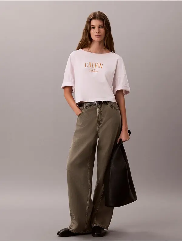 Calvin Klein Boxy Varsity Logo Cropped Tee - Crystal Blush