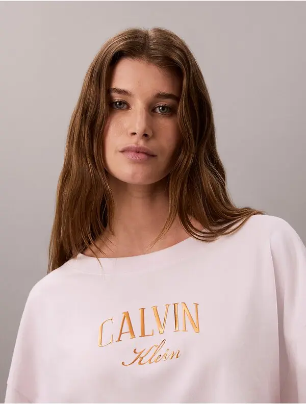 Calvin Klein Boxy Varsity Logo Cropped Tee - Crystal Blush