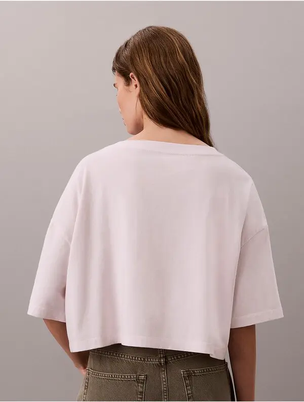 Calvin Klein Boxy Varsity Logo Cropped Tee - Crystal Blush