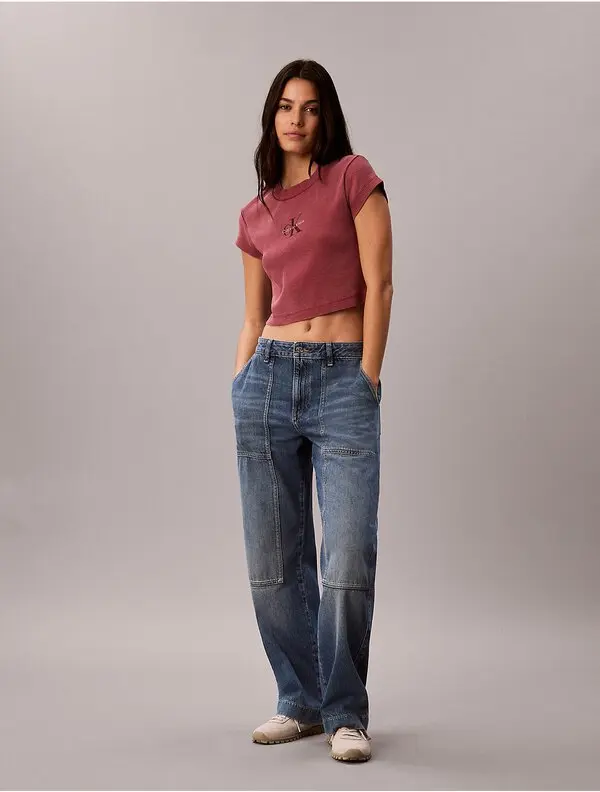 Calvin Klein Acid Wash Ribbed Baby Tee - Rhododendron
