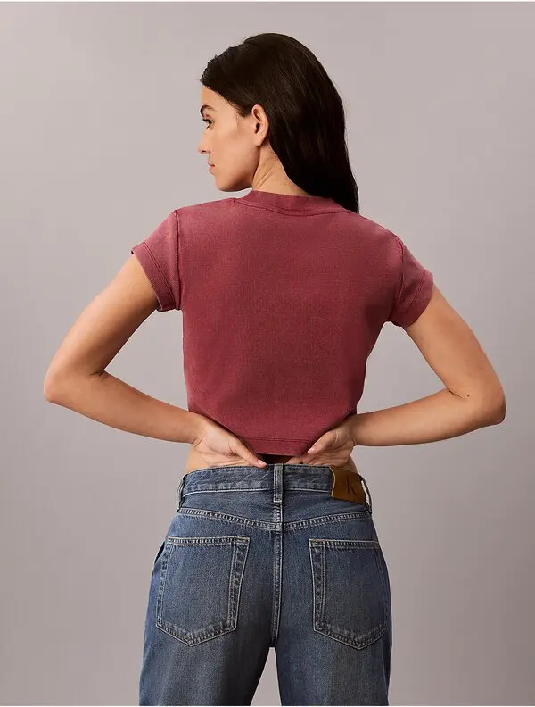 Calvin Klein Acid Wash Ribbed Baby Tee - Rhododendron