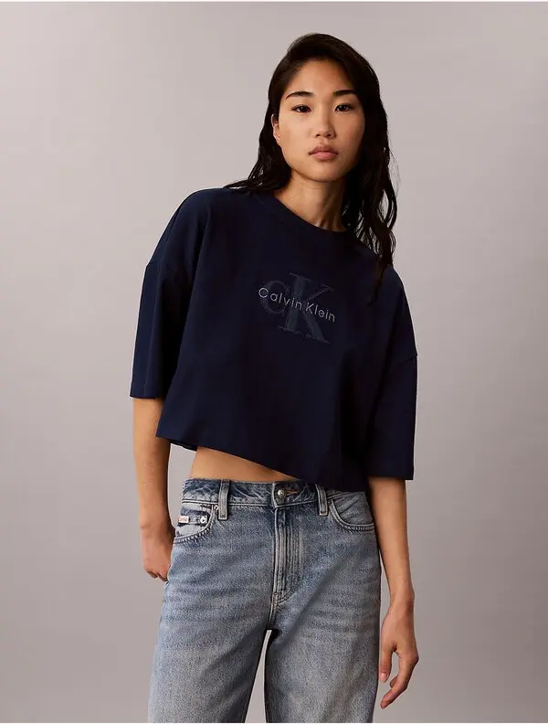 Calvin Klein Denim Monologo Boxy T-shirt - Pageant Blue
