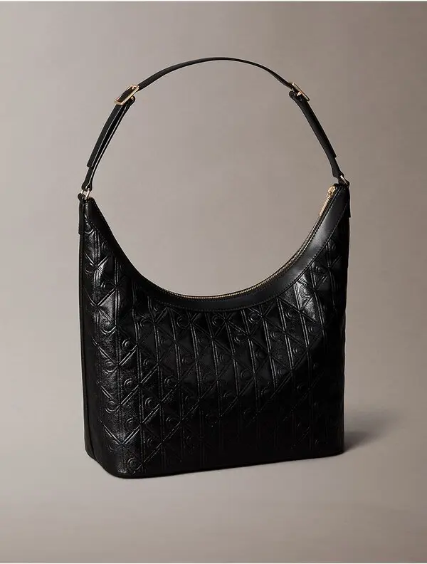 Calvin Klein Debossed Allover Emblem Logo Shoulder Bag - Black