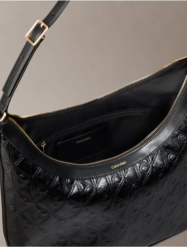 Calvin Klein Debossed Allover Emblem Logo Shoulder Bag - Black