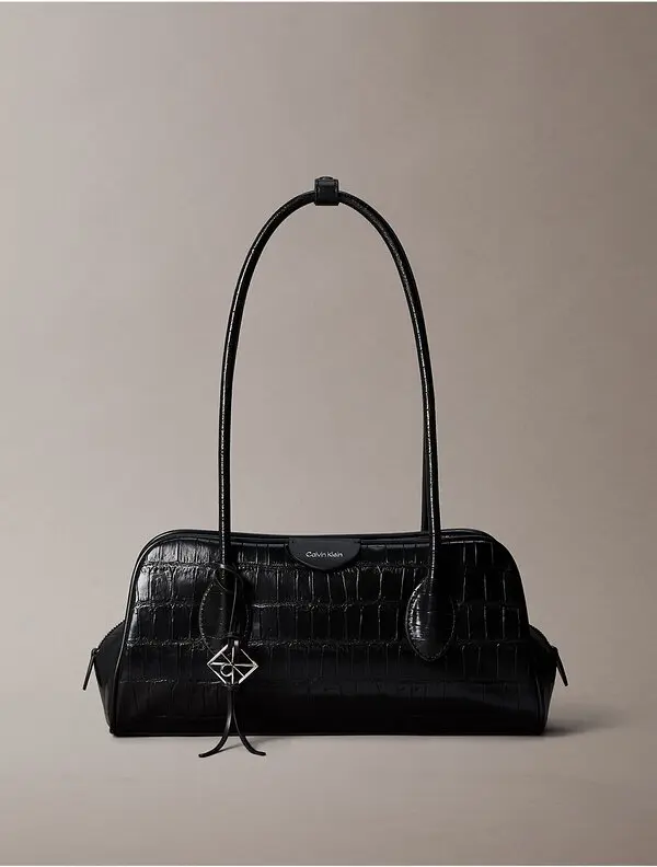 Calvin Klein Emblem Logo Crocodile Shoulder Bag - Black