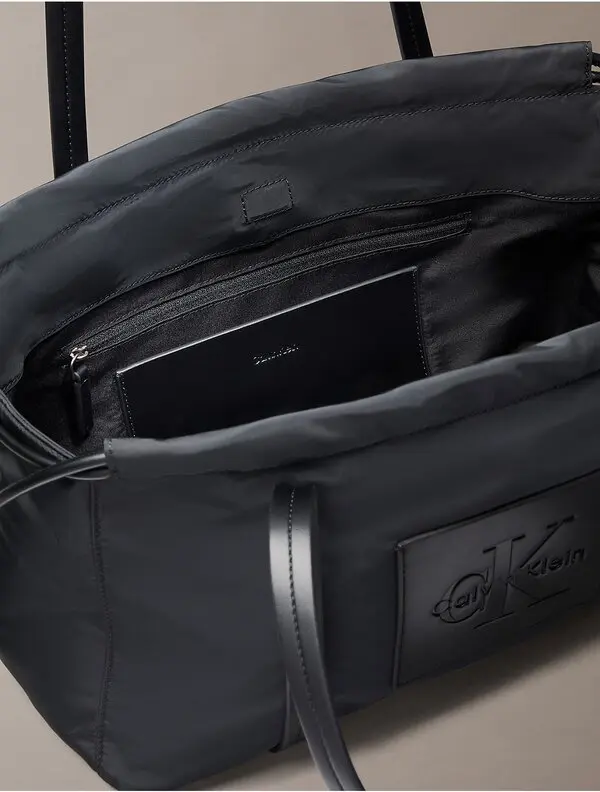 Calvin Klein Embossed Monologo Satchel Bag - Black