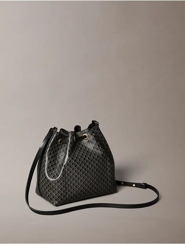 Calvin Klein Emblem Logo Drawstring Bucket Bag - Black
