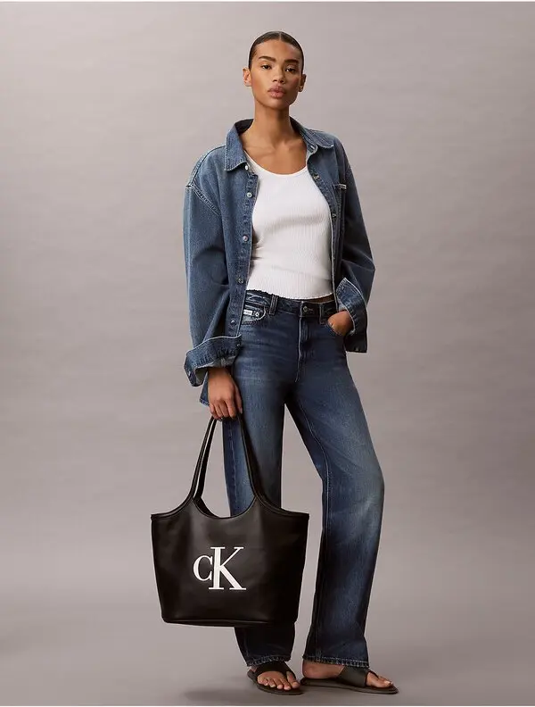 Calvin Klein Embossed Monogram Tote Bag - Black/white