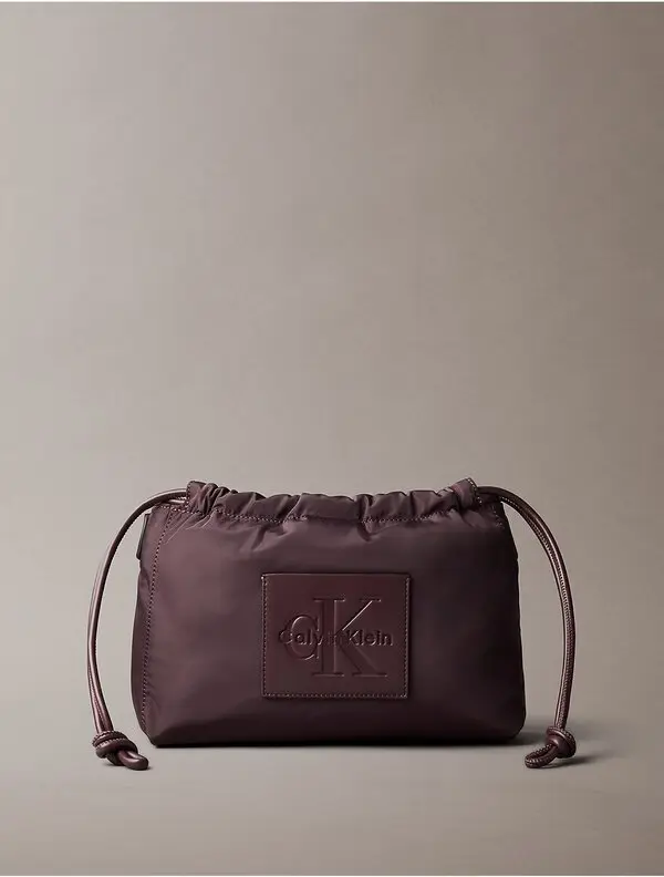 Calvin Klein Nylon Monologo Crossbody Bag With Drawstring Closure - Fudge