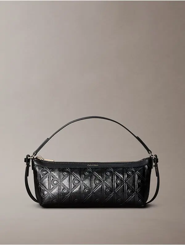 Calvin Klein Debossed Allover Emblem Logo Long Shoulder Bag