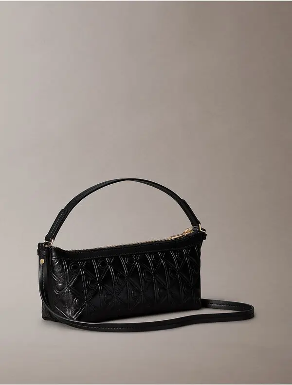 Calvin Klein Debossed Allover Emblem Logo Long Shoulder Bag