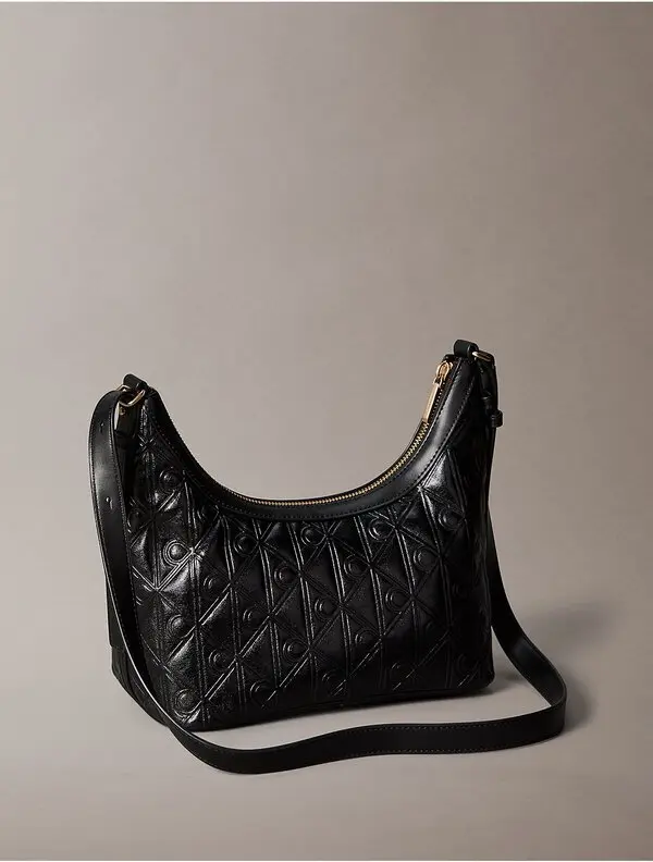 Calvin Klein Debossed Allover Emblem Logo Small Shoulder Bag - Black