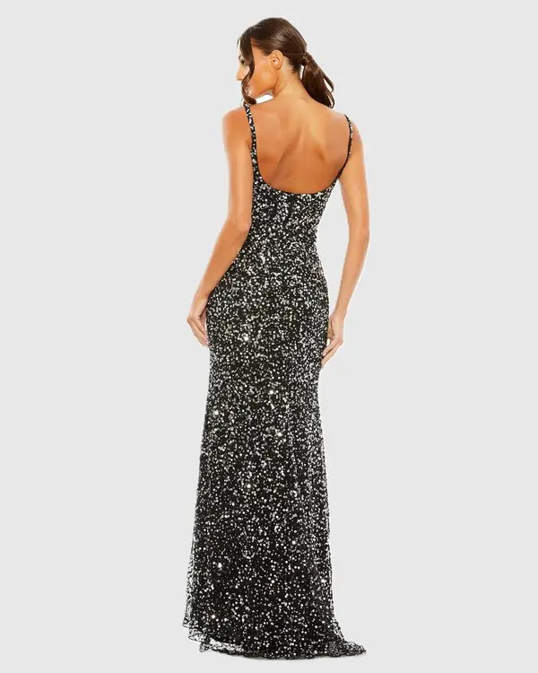Mac Duggal Petite Sequin Low Back Gown - Black