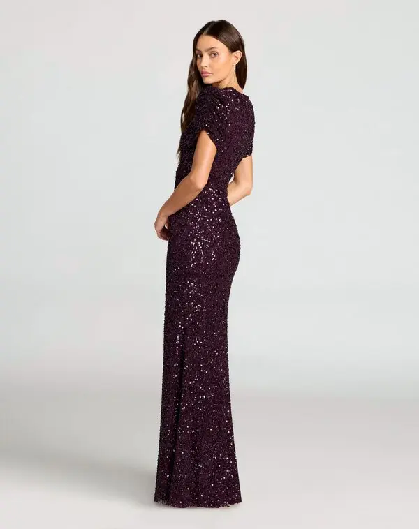 Mac Duggal Embellished Gathered Short Sleeve Gown