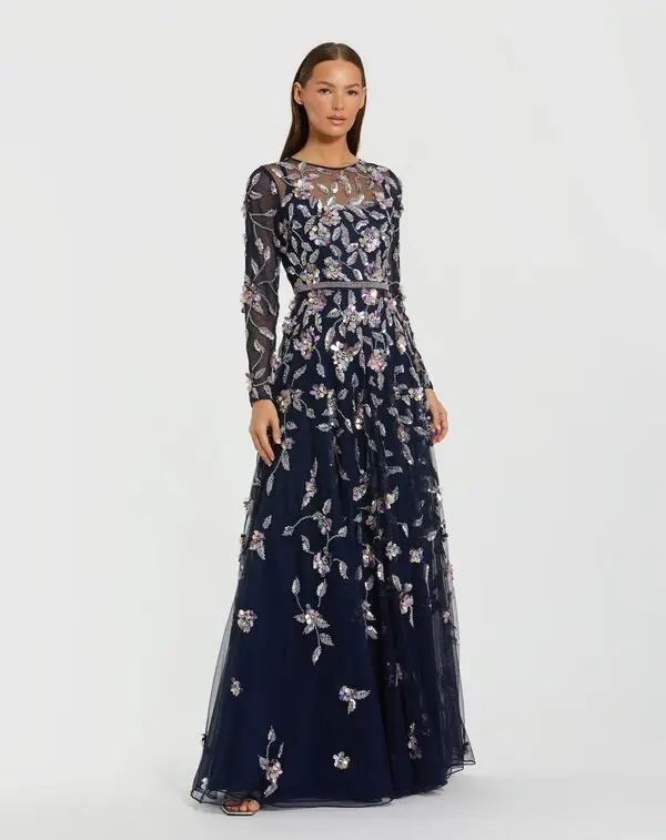Mac Duggal Petite Floral Embellished Evening Gown