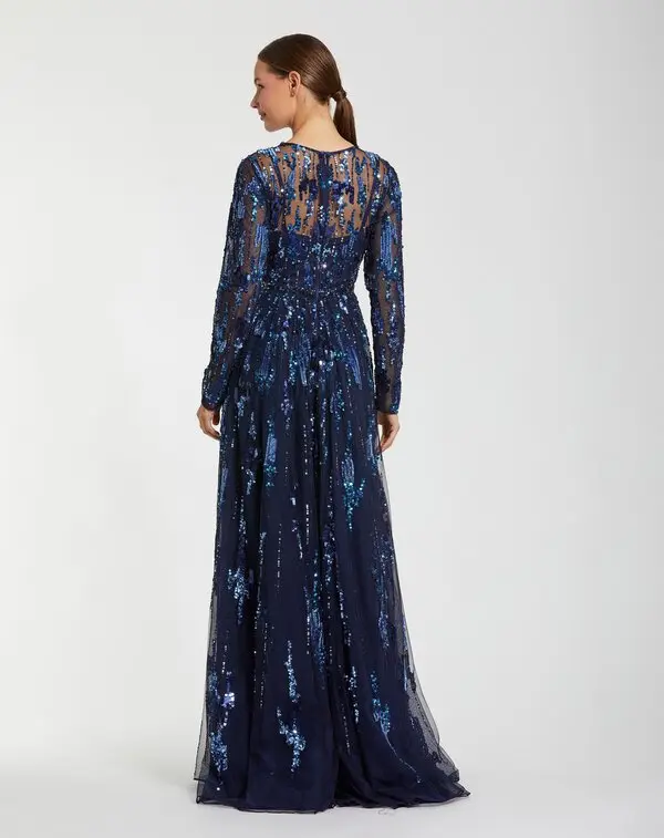 Mac Duggal Long Sleeve Sequin Embellished Gown
