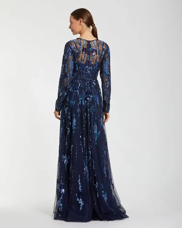 Mac Duggal Long Sleeve Sequin Embellished Gown