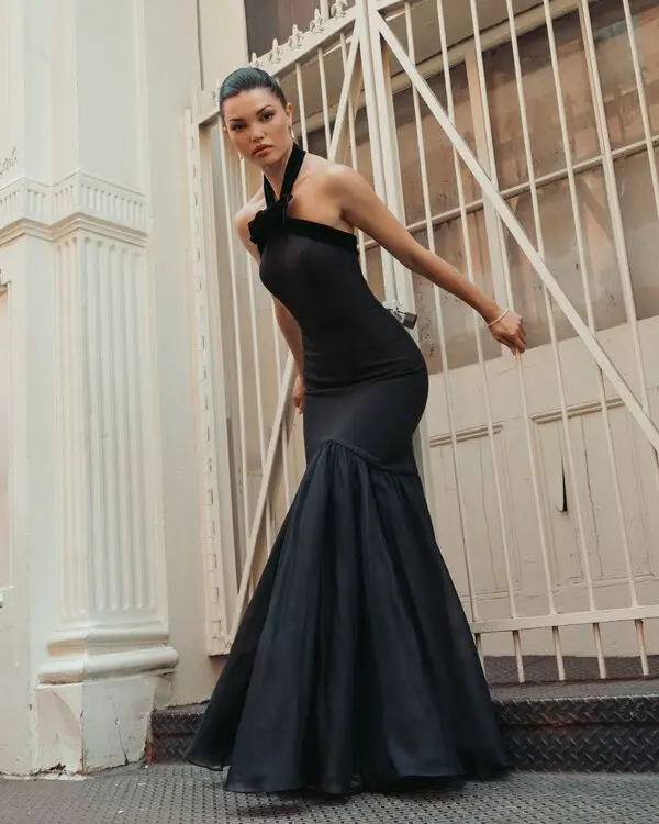 Mac Duggal Halter Mermaid Gown With Bow