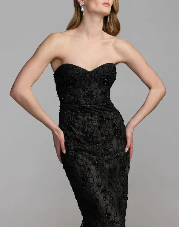 MAC DUGGAL COLLECTION Embellished Strapless Bustier Gown With Sweeping Train