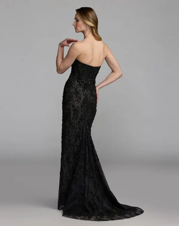 MAC DUGGAL COLLECTION Embellished Strapless Bustier Gown With Sweeping Train