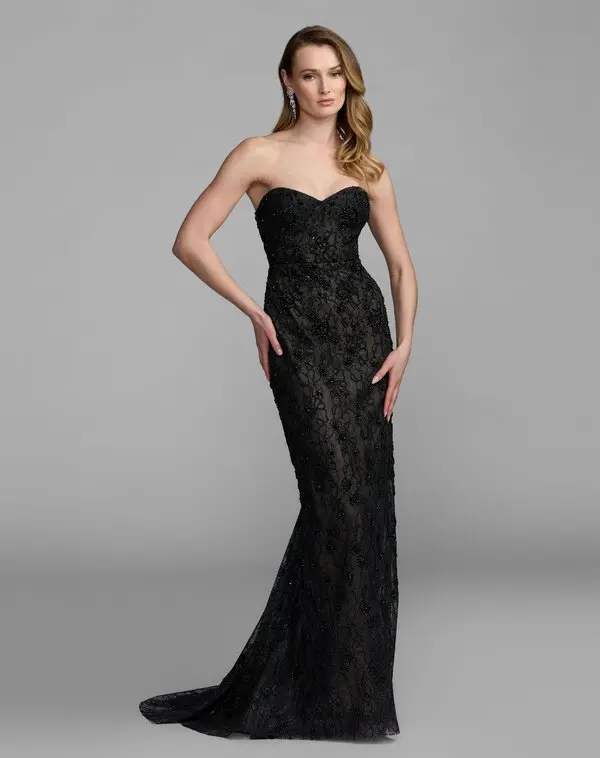 MAC DUGGAL COLLECTION Embellished Strapless Bustier Gown With Sweeping Train