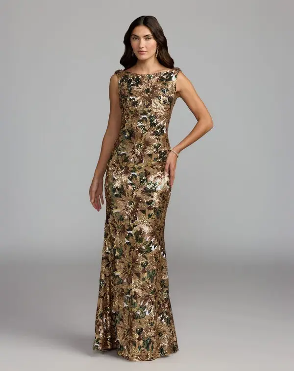 Mac Duggal Floral Sequin Trumpet Gown