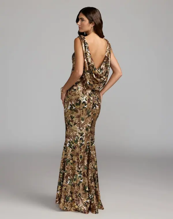 Mac Duggal Floral Sequin Trumpet Gown