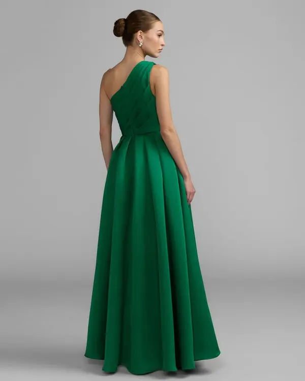 Mac Duggal One Shoulder Satin Gown With Overskirt